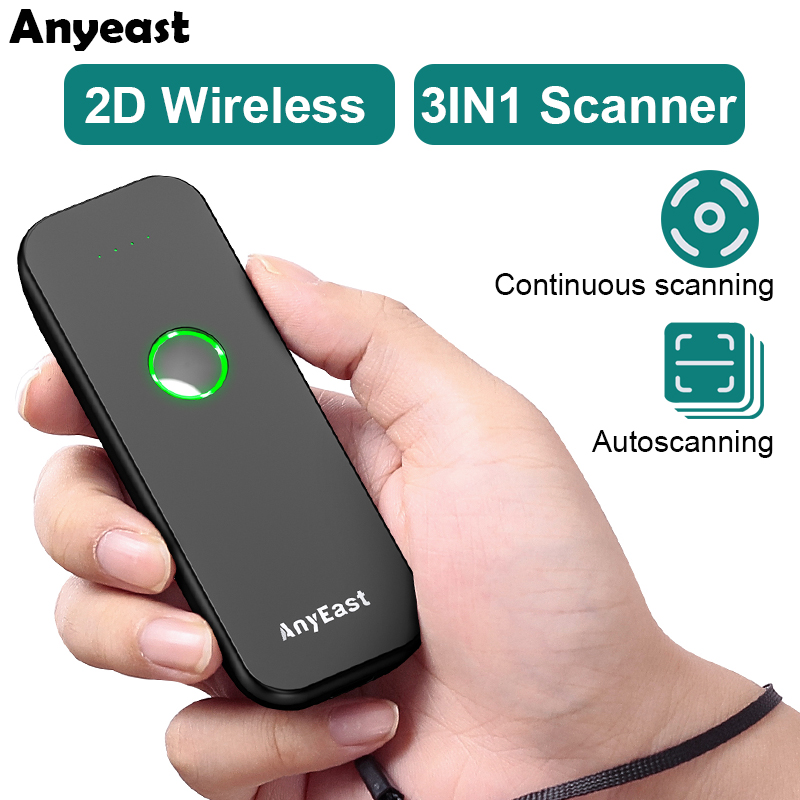 Anyeast Mini 1D 2D Wireless Barcode Scanner Via Bluetooth QR Code Reader USB Wired Connected for ...