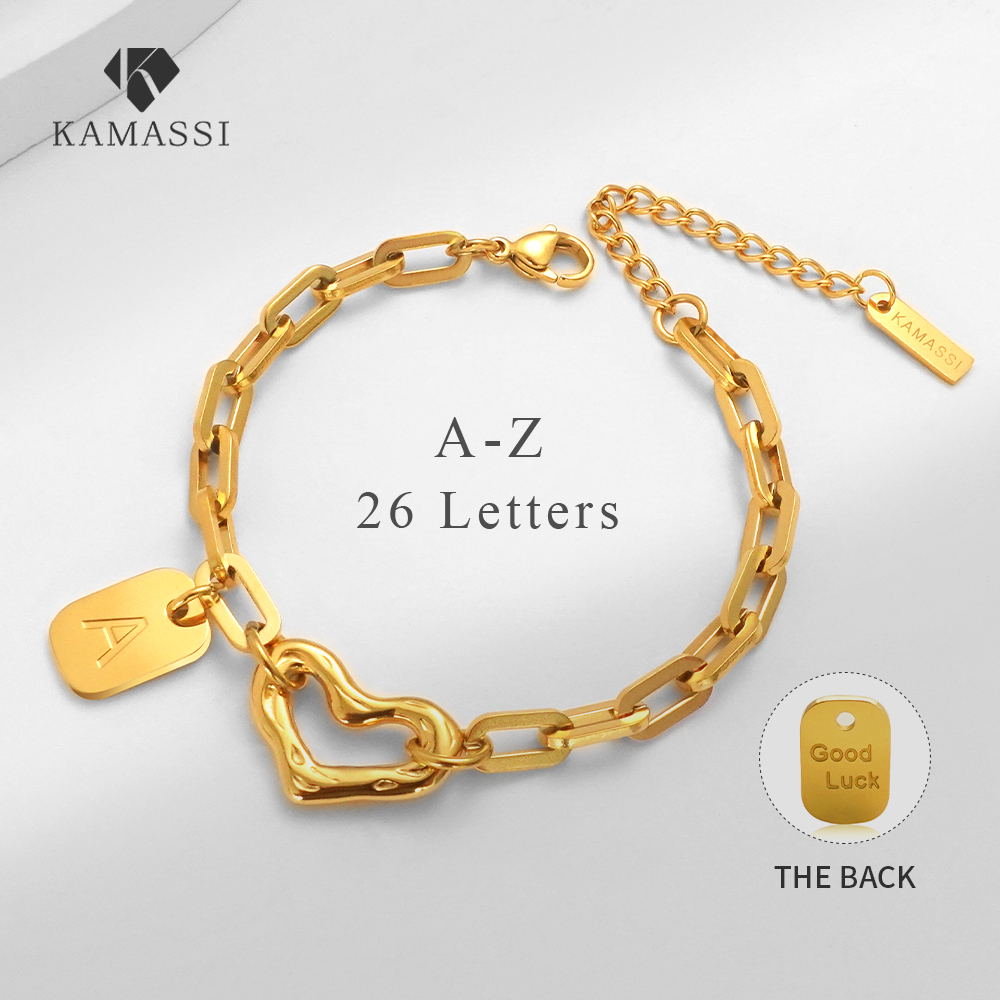 KAMASSI Stainless Steel Heart Shaped Letter Bracelet Hypoallergenic Non ...