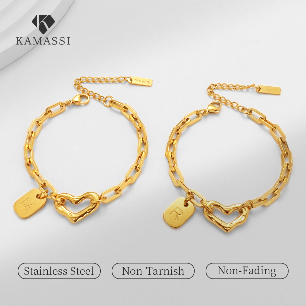 KAMASSI Stainless Steel Heart Shaped Letter Bracelet Hypoallergenic Non ...