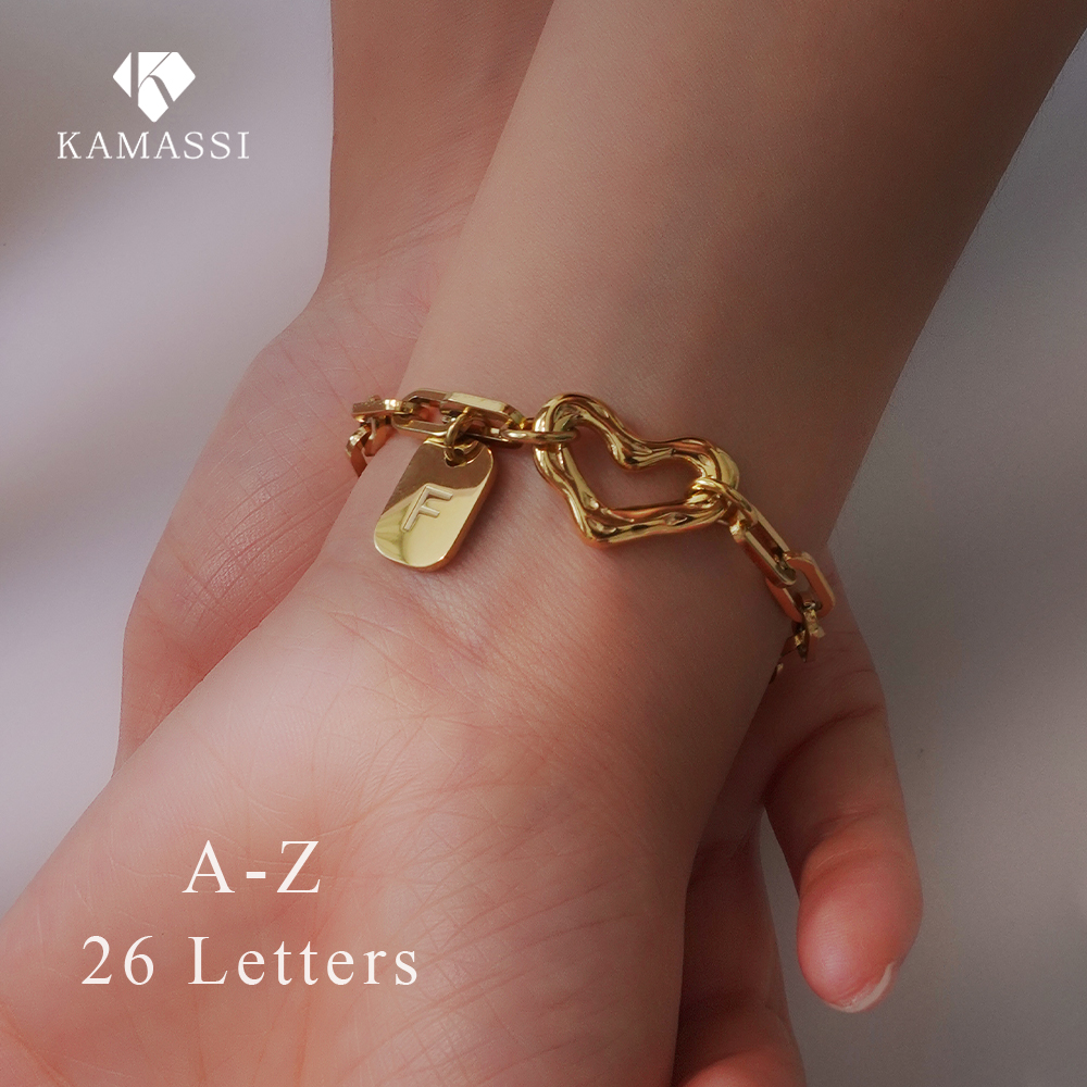 KAMASSI Stainless Steel Heart Shaped Letter Bracelet Hypoallergenic Non ...