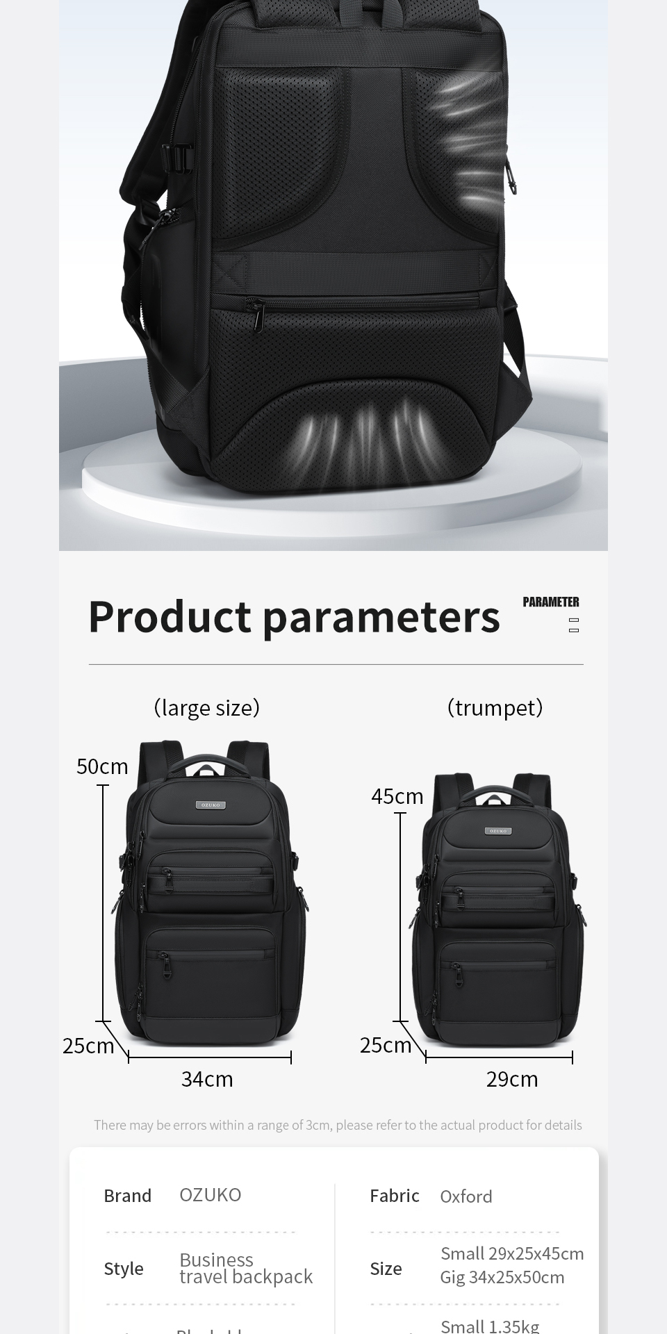OZUKO Large Capacity Laptop Backpack Men Multifunction Waterproof ...