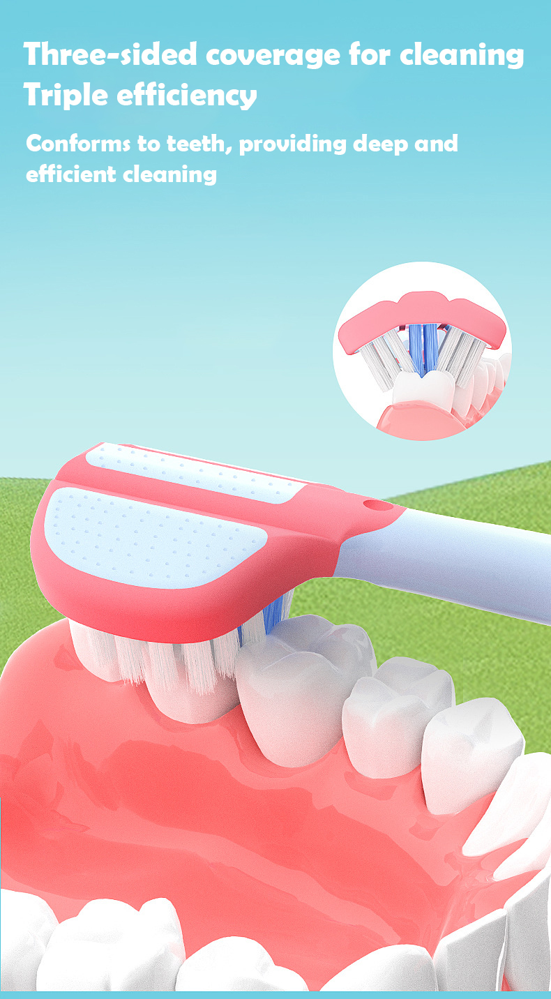 Advanced Soft-Bristle Triple-Head Kids Toothbrush for Ages 3-12 Fun ...