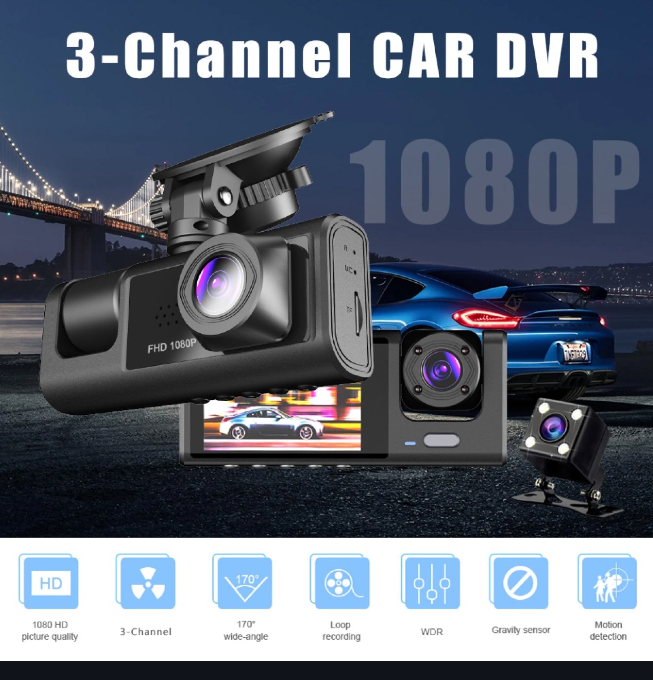 Car Dash Cam Front And Back Camera 1080P HD Night Vision Car Dashcam ...