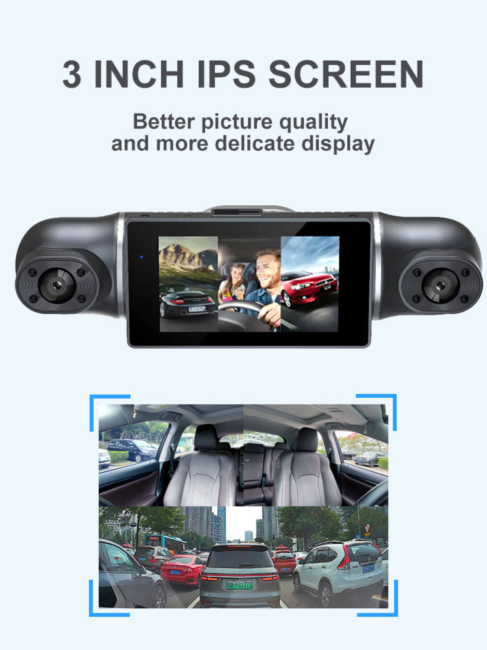 EKLEVA 3 Inch 4 Channel Dash Cam 1080P Camera 4 Way Video Recorder FHD ...