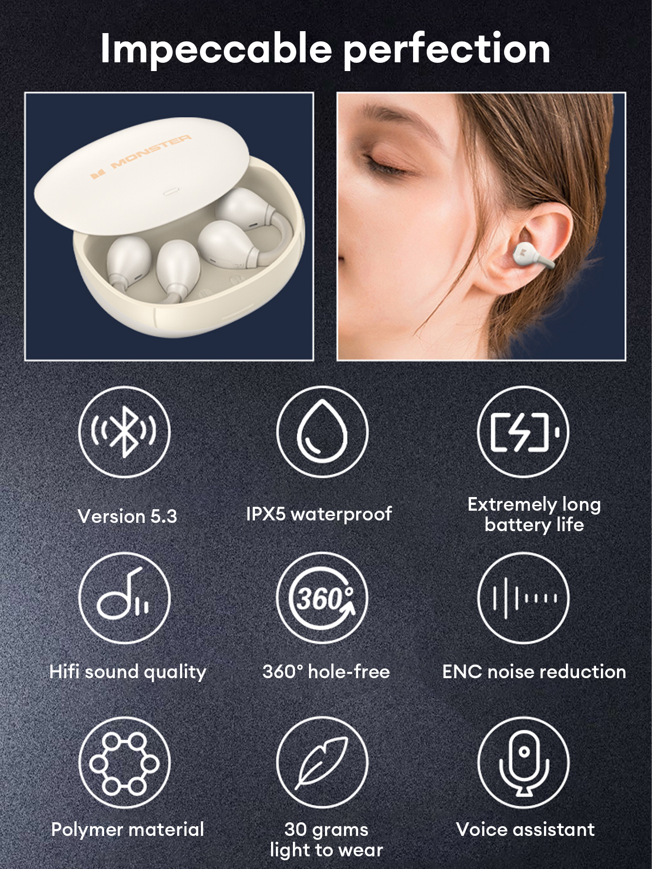 Monster MH22180 Bluetooth Earphone Call Noise Cancellation HIFI Sound ...