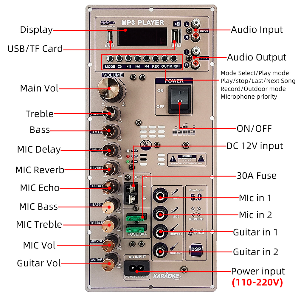 12V 110V-220V Digital Bluetooth 500W Amplifier Board for 8-18 Inch ...