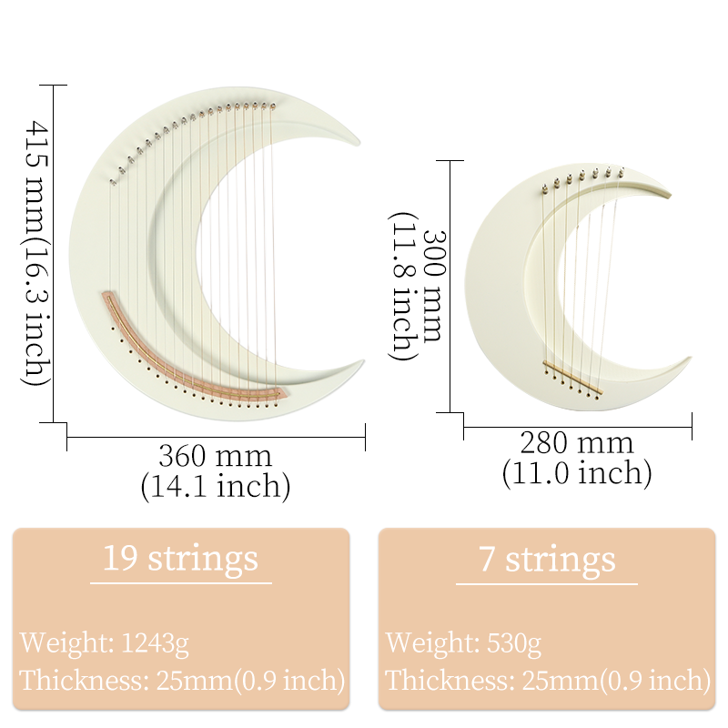 7/19 Strings Moon Lyre Harp Portable Musical Instrument Stringed ...