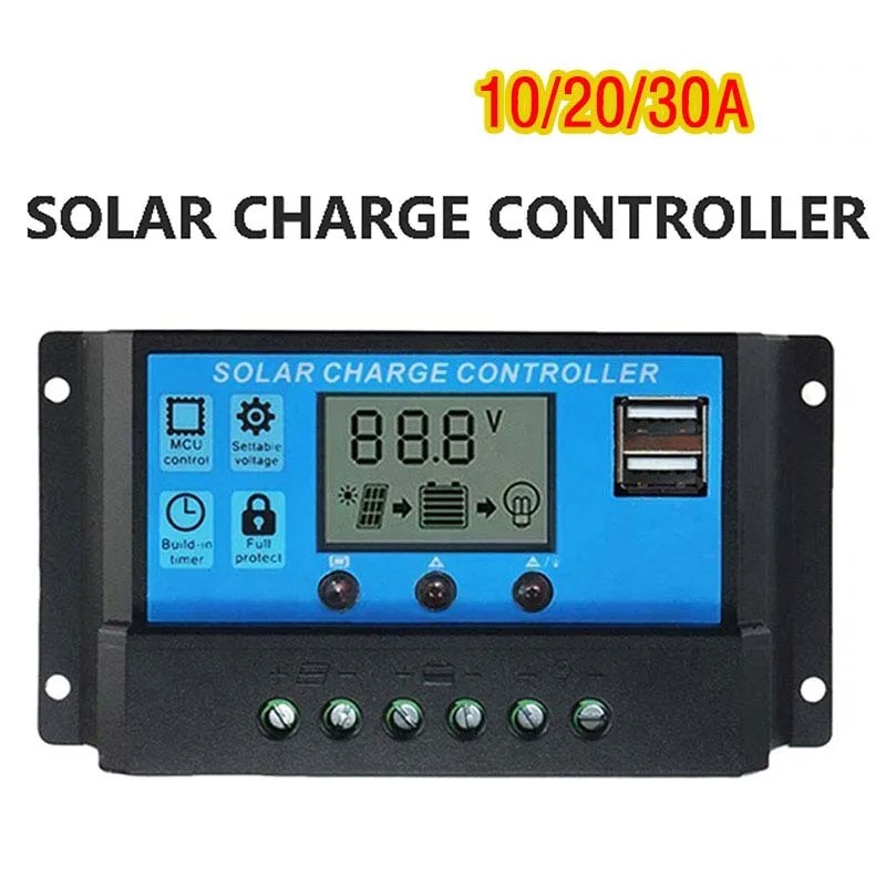 10/20/30A Solar Charge Controller With Daul USB Port 12V 24V PWM LCD ...