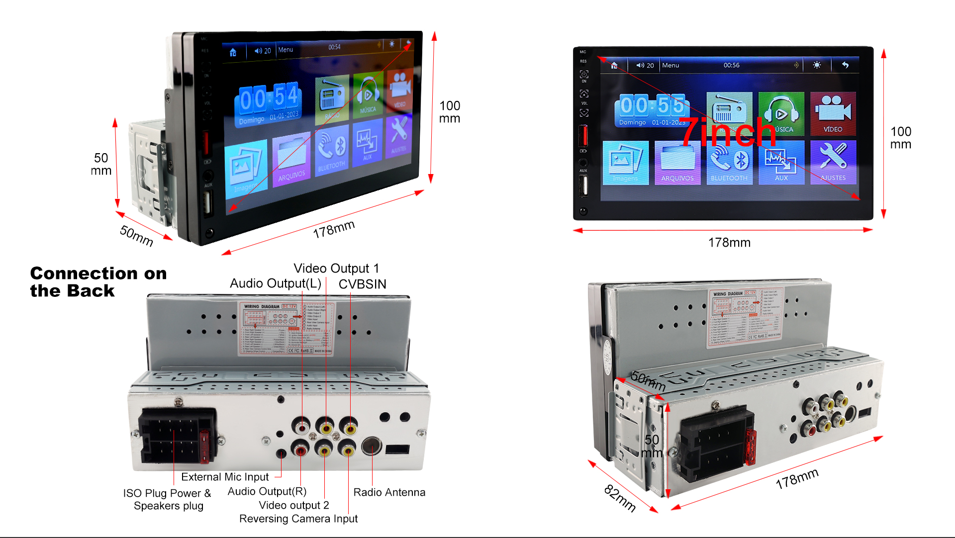 ESSGOO 7 Inch car MP5 Player 1 Din 2 din Universal Car Stereo With Bluetooth Touch Screen ...