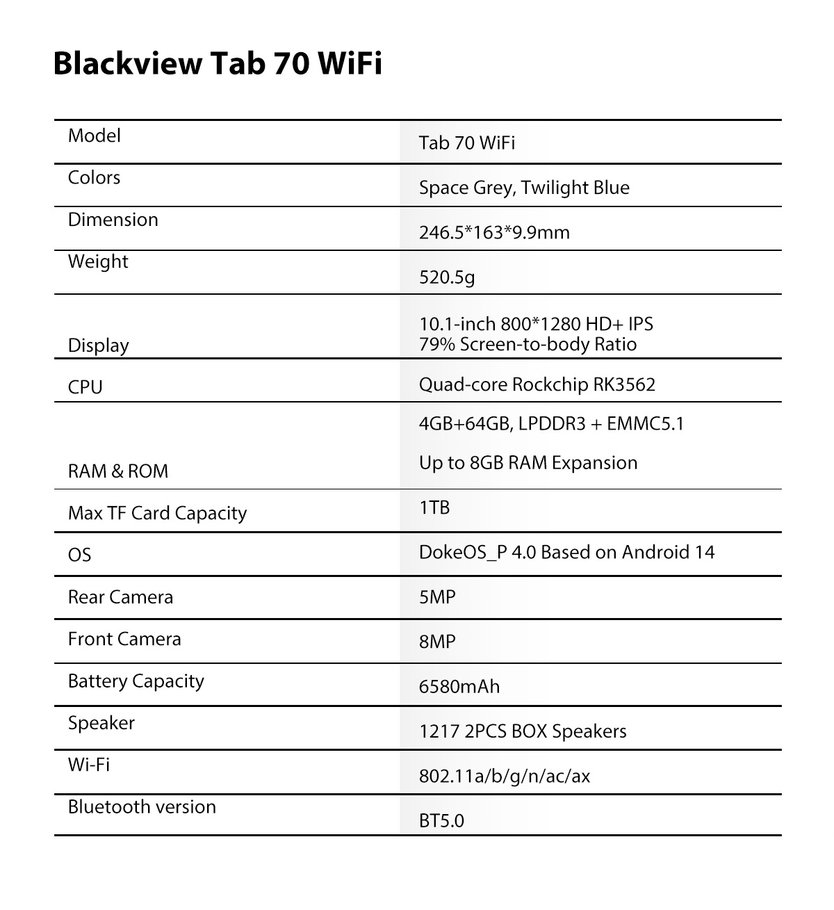 Blackview Tab 70 Wifi Android 14 Tablet 10.1'' / 12 GB RAM ( 4GB RAM+8 ...