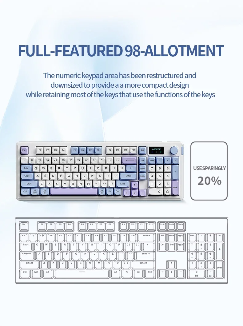 Langtu L98 Mechanical Keyboard 98 Keys Wireless Bluetooth 2.4G Wired ...