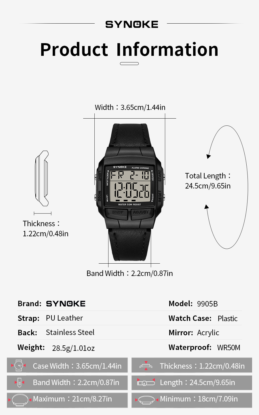 SYNOKE Fashion Men’s Digital Watch Leather Strap Outdoor Waterproof ...