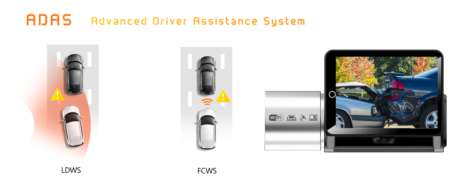 2K Dash Cam Wifi Gps ADAS Car Camera Asawin 2.45" Touch Ips Screen ...