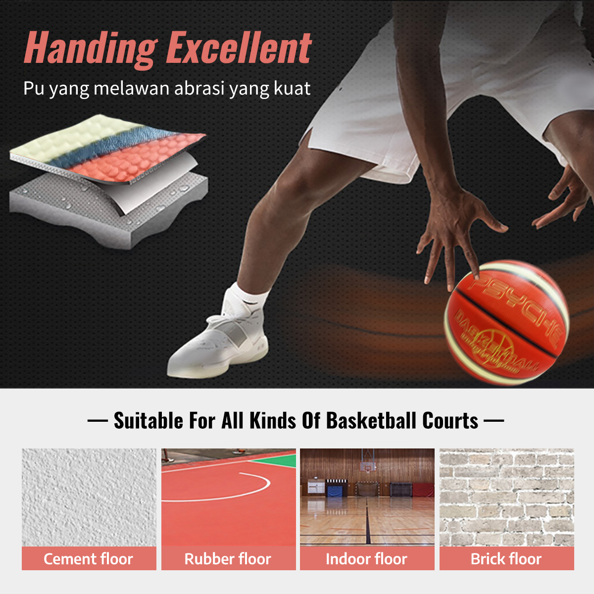 PSYCHE Original Basketball Ball Size 7 PU Outdoor Indoor (with Free Pin ...