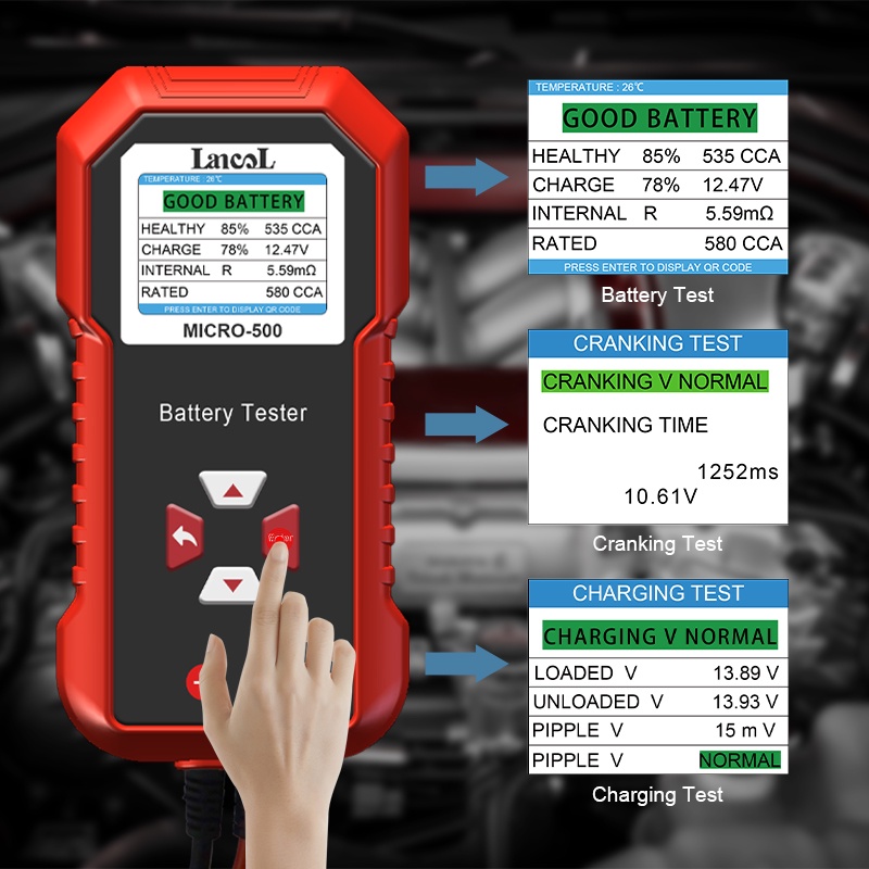 Lancol Micro-500 12V Battery Tester Car Motorcycle Lead Acid Battery ...