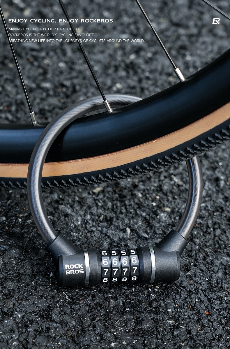 ROCKBROS Bicycle Lock Anti-theft Portable Password Durable Steel Cable ...