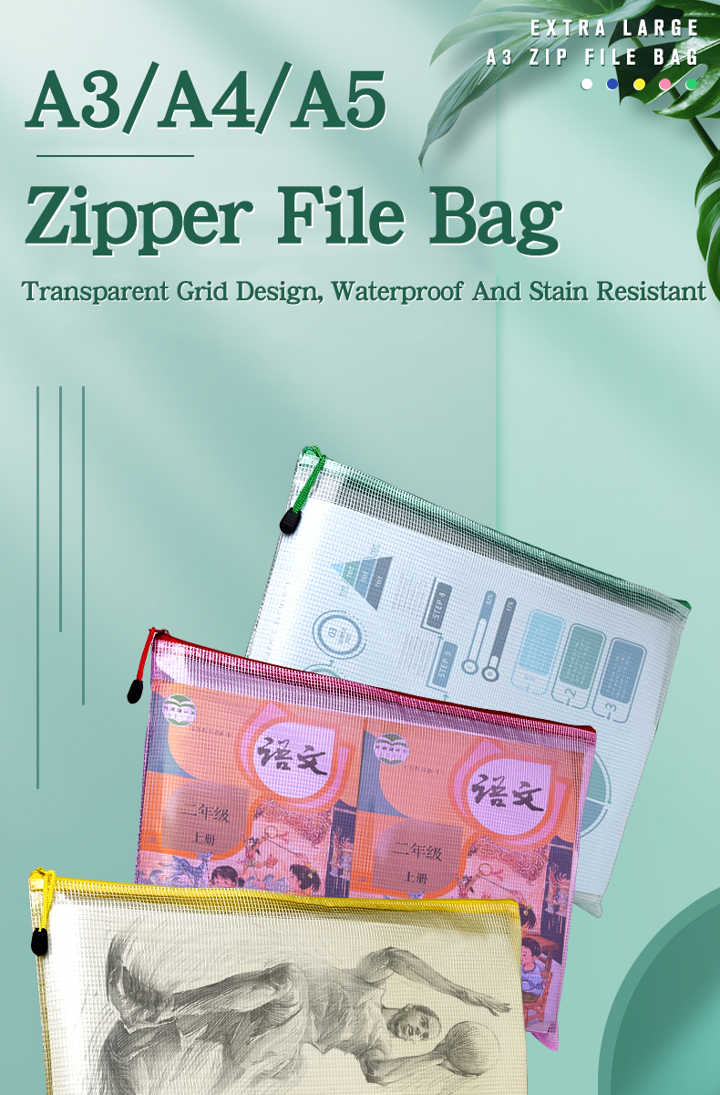 10PCS Zipper Grid Bag A3 A4 A5 Transparent File Bag for Students ...