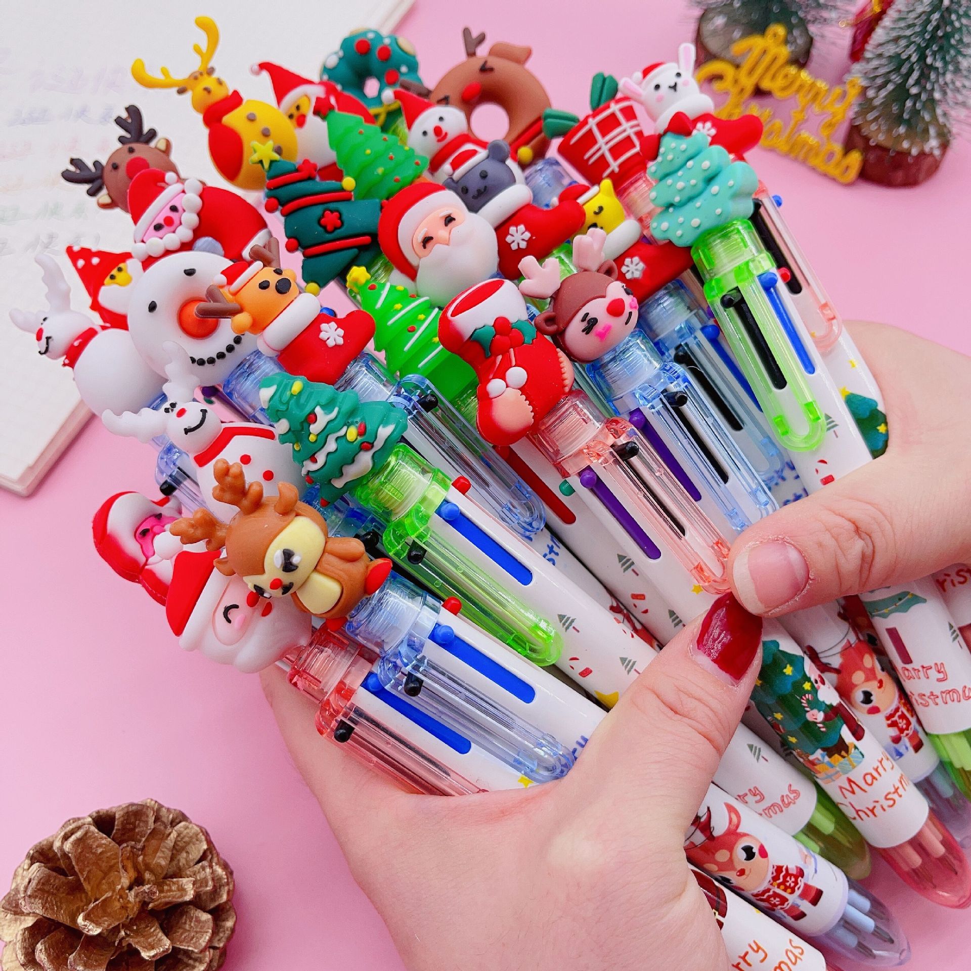 10in1 Christmas Ballpoint Pen Cartoon Retractable Multi Color Pen ...