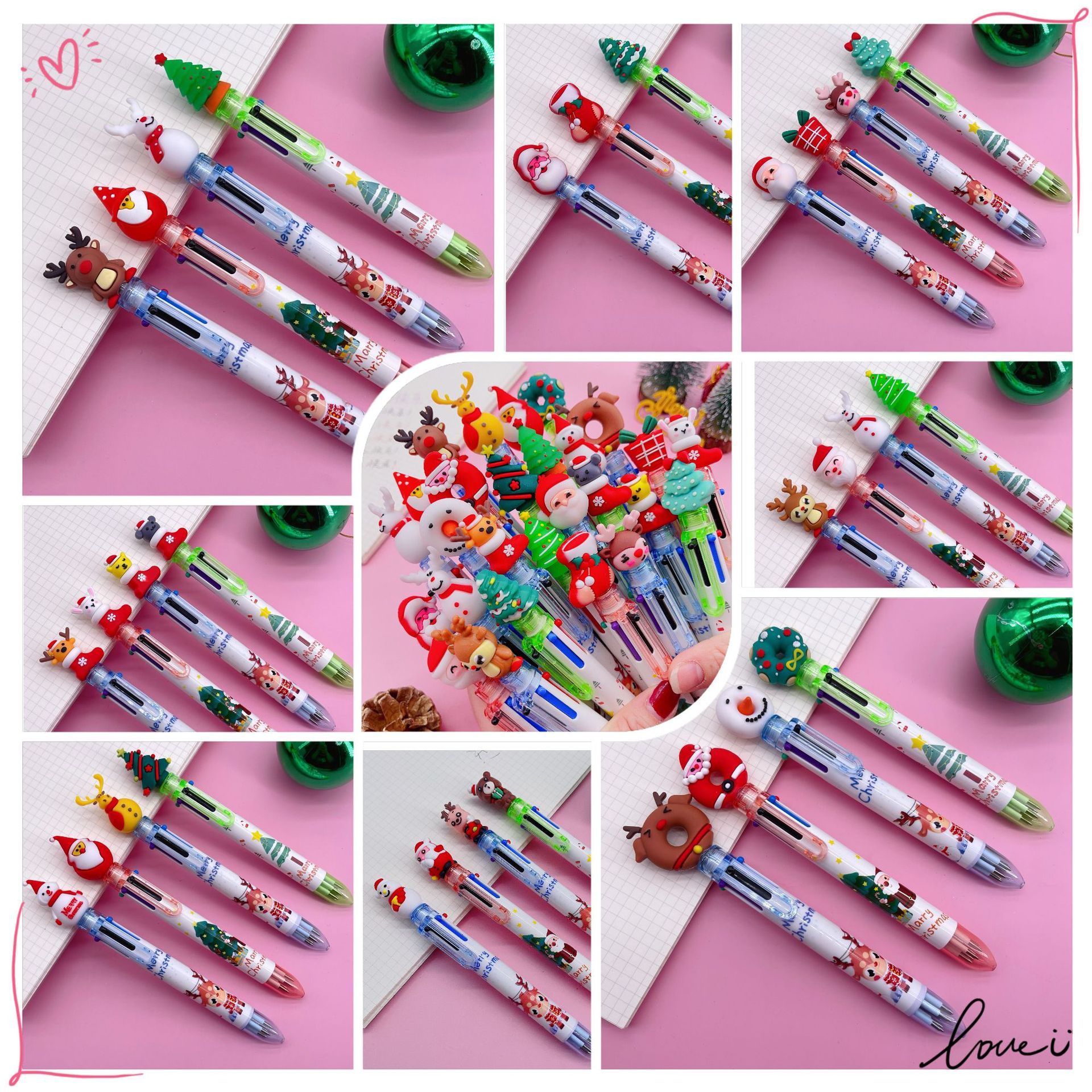 10in1 Christmas Ballpoint Pen Cartoon Retractable Multi Color Pen ...