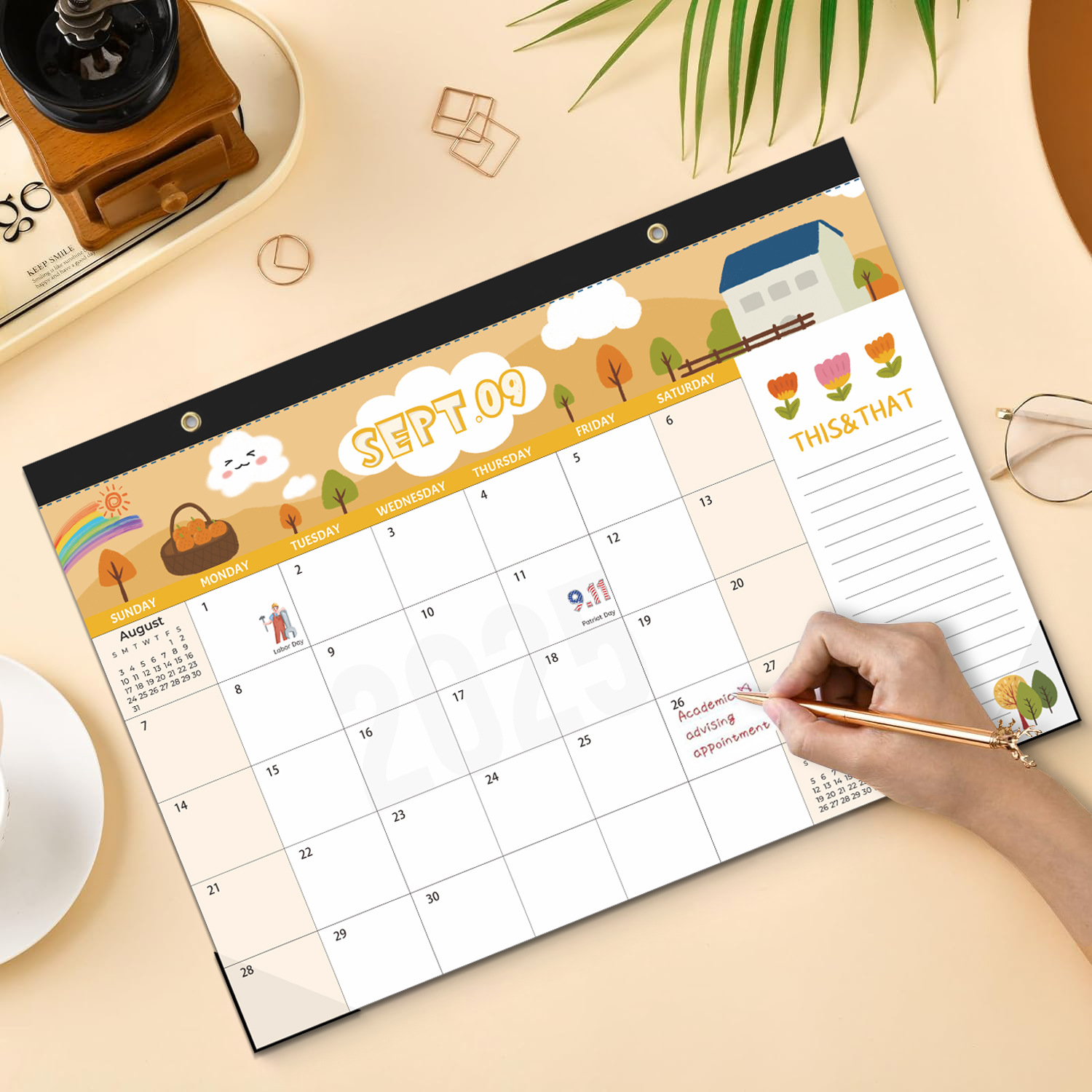 2025 Wall Calendar With Index Sticker & Memorandum 16 Months Calendar ...