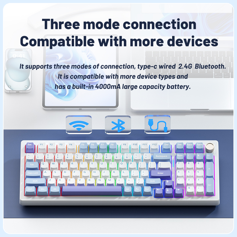 Meta F98 Wireless Mechanical Keyboard Hot Swap RGB with Knob Bluetooth ...