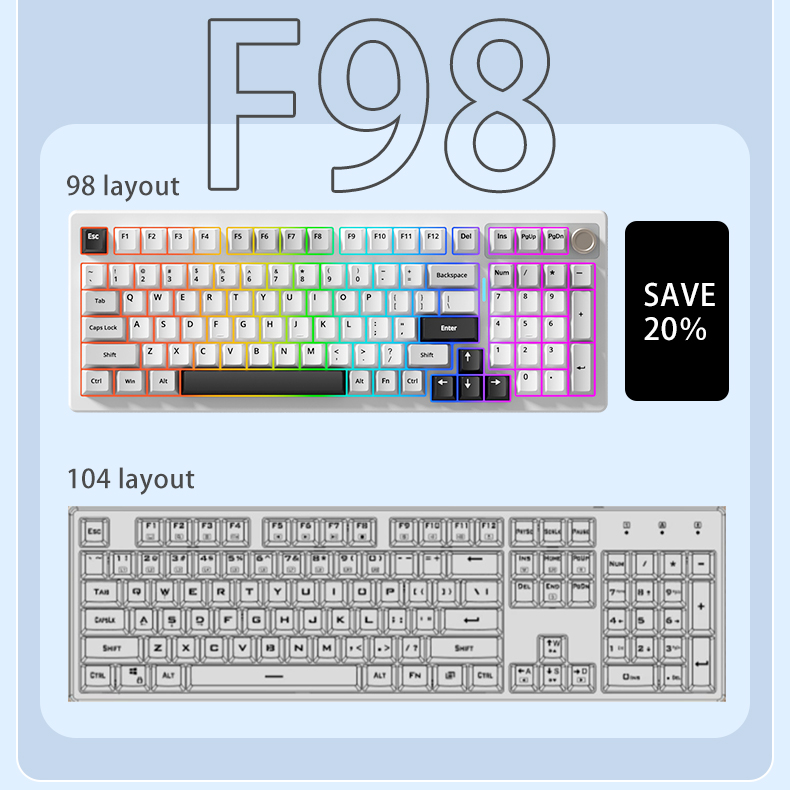 Meta F98 Wireless Mechanical Keyboard Hot Swap RGB with Knob Bluetooth ...