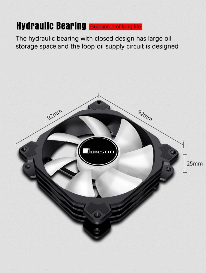 JONSBO FR925 RGB 92mm High Air Volume Chassis Silent Cooling Fan Light ...
