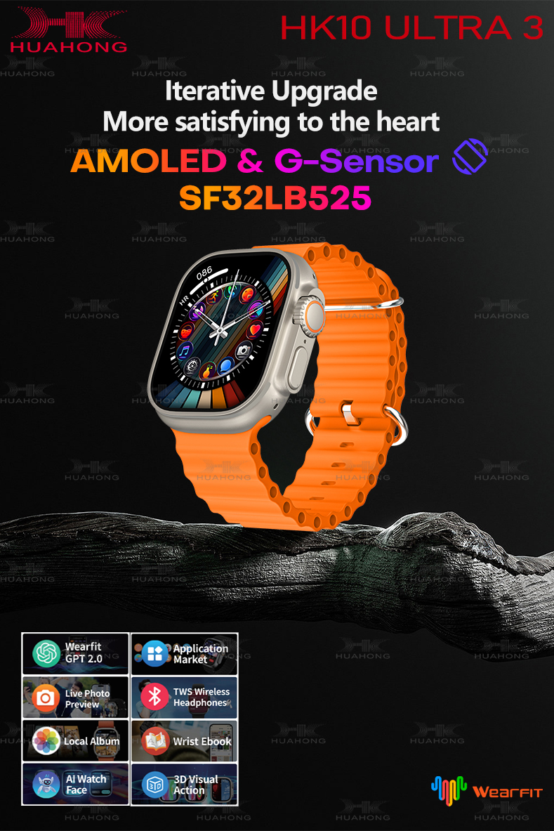 2024 HK10 Ultra 3 AMOLED Smart Watch Men Women G-sensor Dial ChatGPT ...
