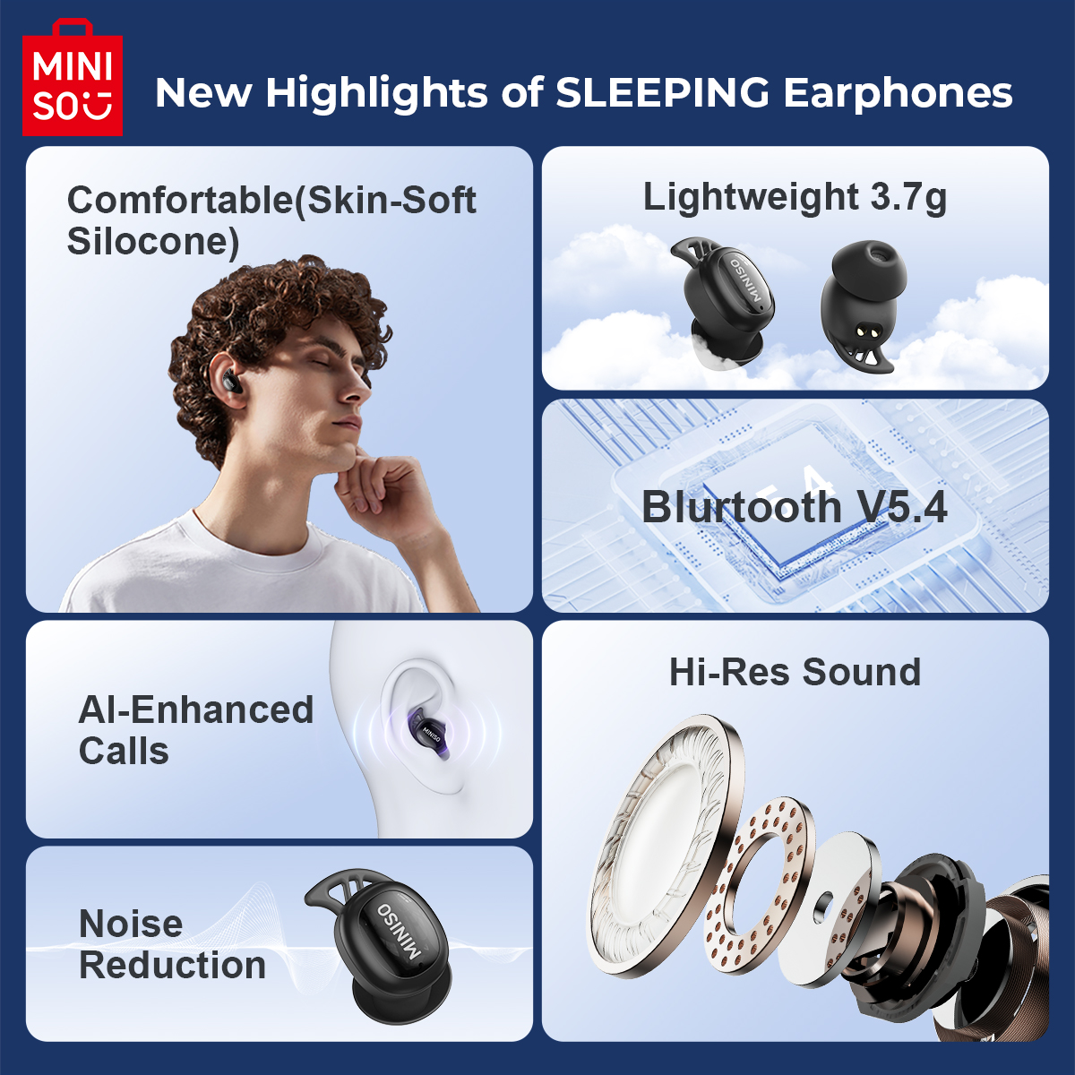 MINISO X16 Sleeping Earbuds IPX5 Waterproof BT5.0 Headphones/Mini X16 ...