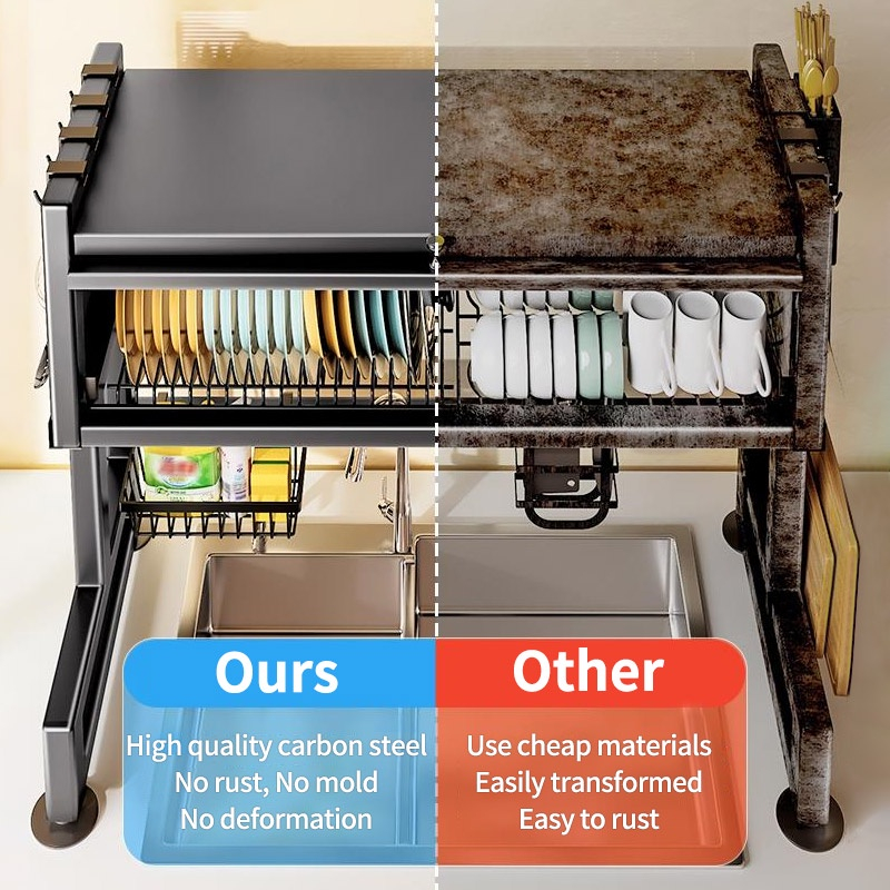 2-Layer Stainless Steel Tableware Rack with Lid 65/75/85/95/105cm Cross ...