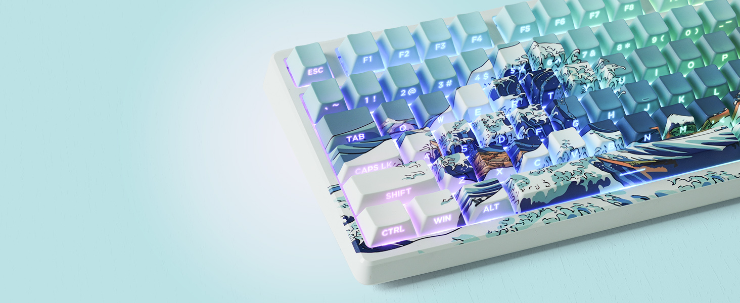 131 Keys Kanagawa Side-printed Keycaps Cherry Profile Surfing PBT ...