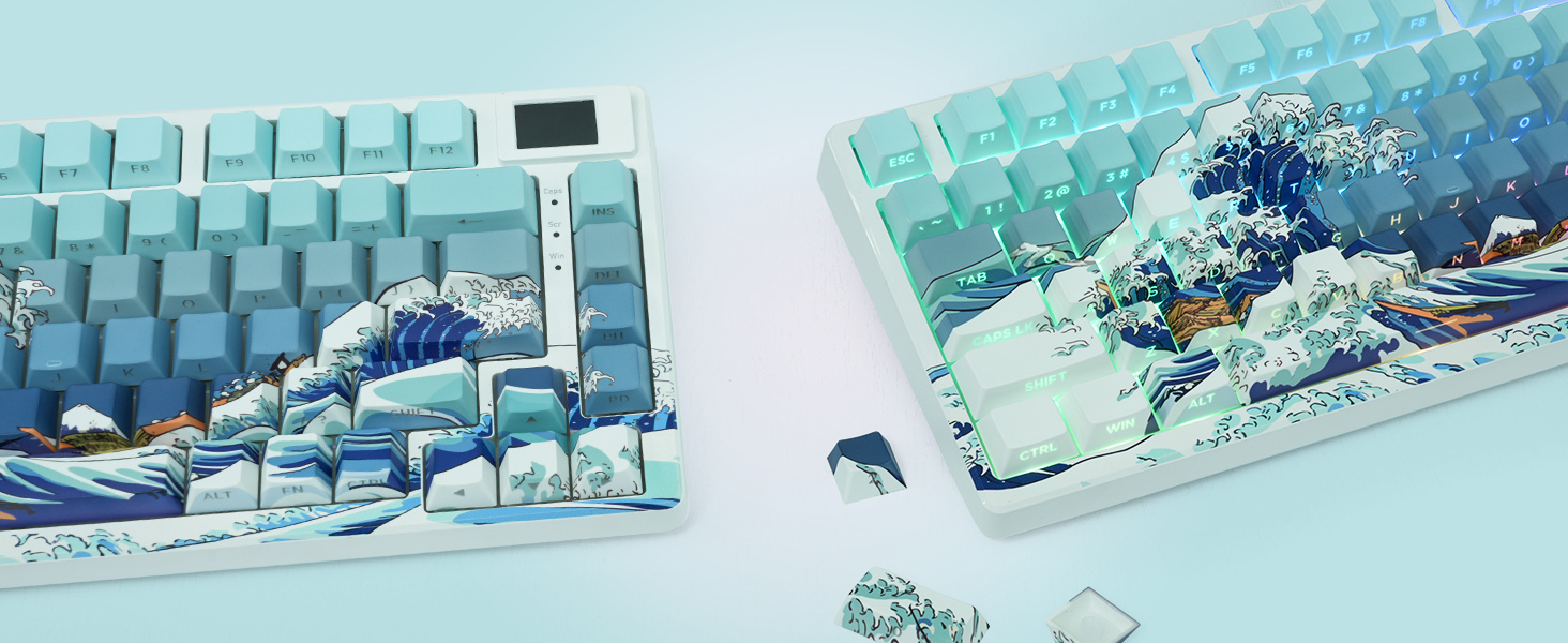 131 Keys Kanagawa Side-printed Keycaps Cherry Profile Surfing PBT ...