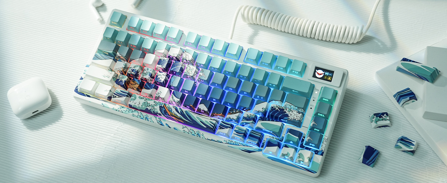 131 Keys Kanagawa Side-printed Keycaps Cherry Profile Surfing PBT ...