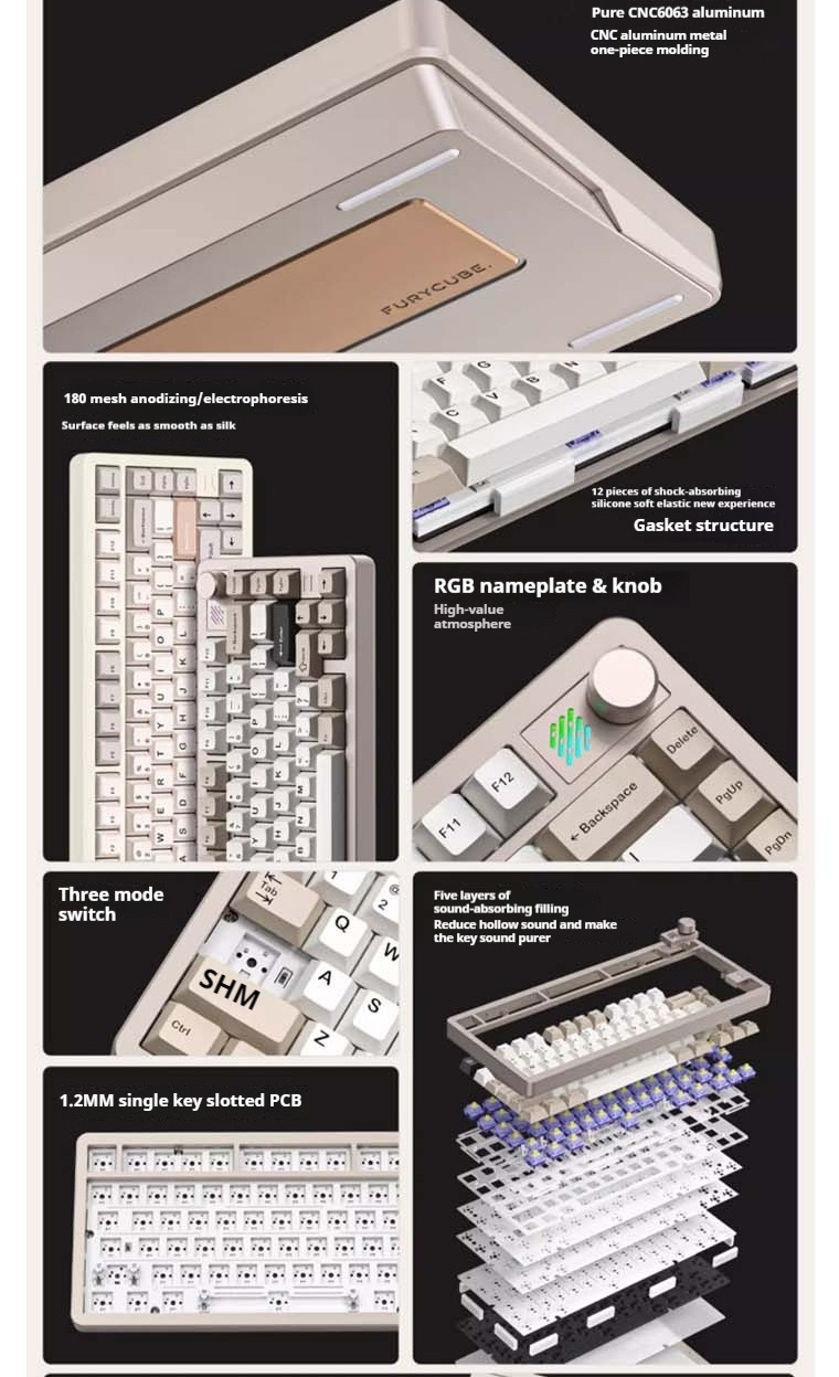 FURYCUBE F75 Three mode wireless Mechanical keyboard Aluminum Gasket ...