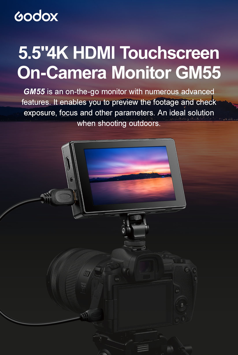 Godox GM55 4K Monitor 5.5 Inch on Camera DSLR 3D LUT Touch Screen IPS ...