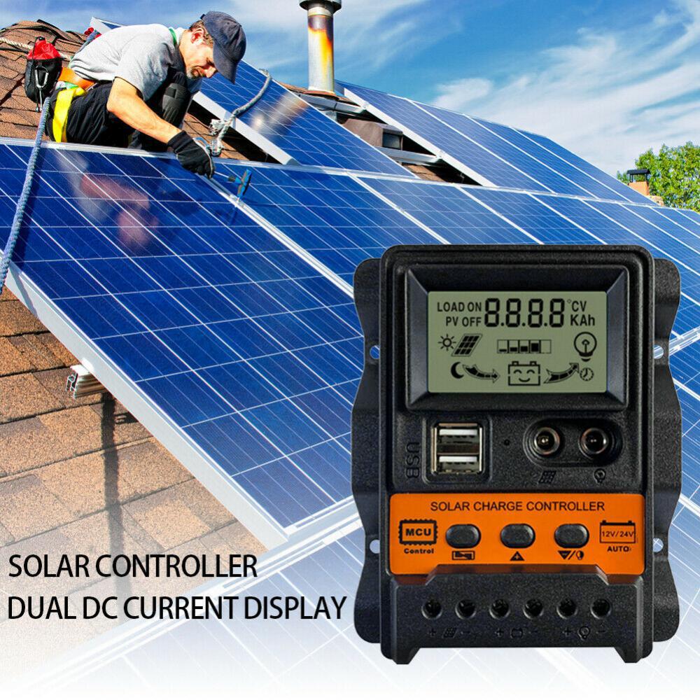 PowMr 30A 20A 10A PWM Solar Charge Controller Dual 5V USB LCD Display Solar Panel Solar ...