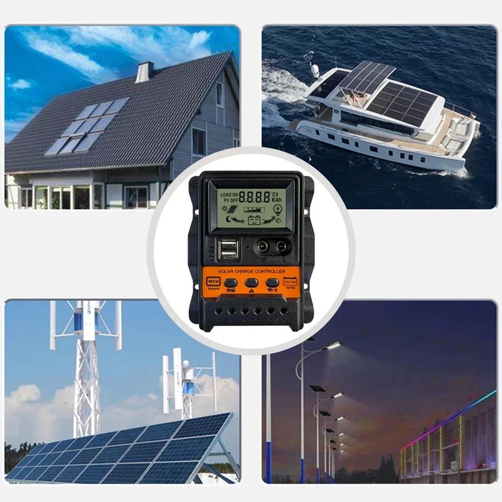 PowMr 30A 20A 10A PWM Solar Charge Controller Dual 5V USB LCD Display Solar Panel Solar ...