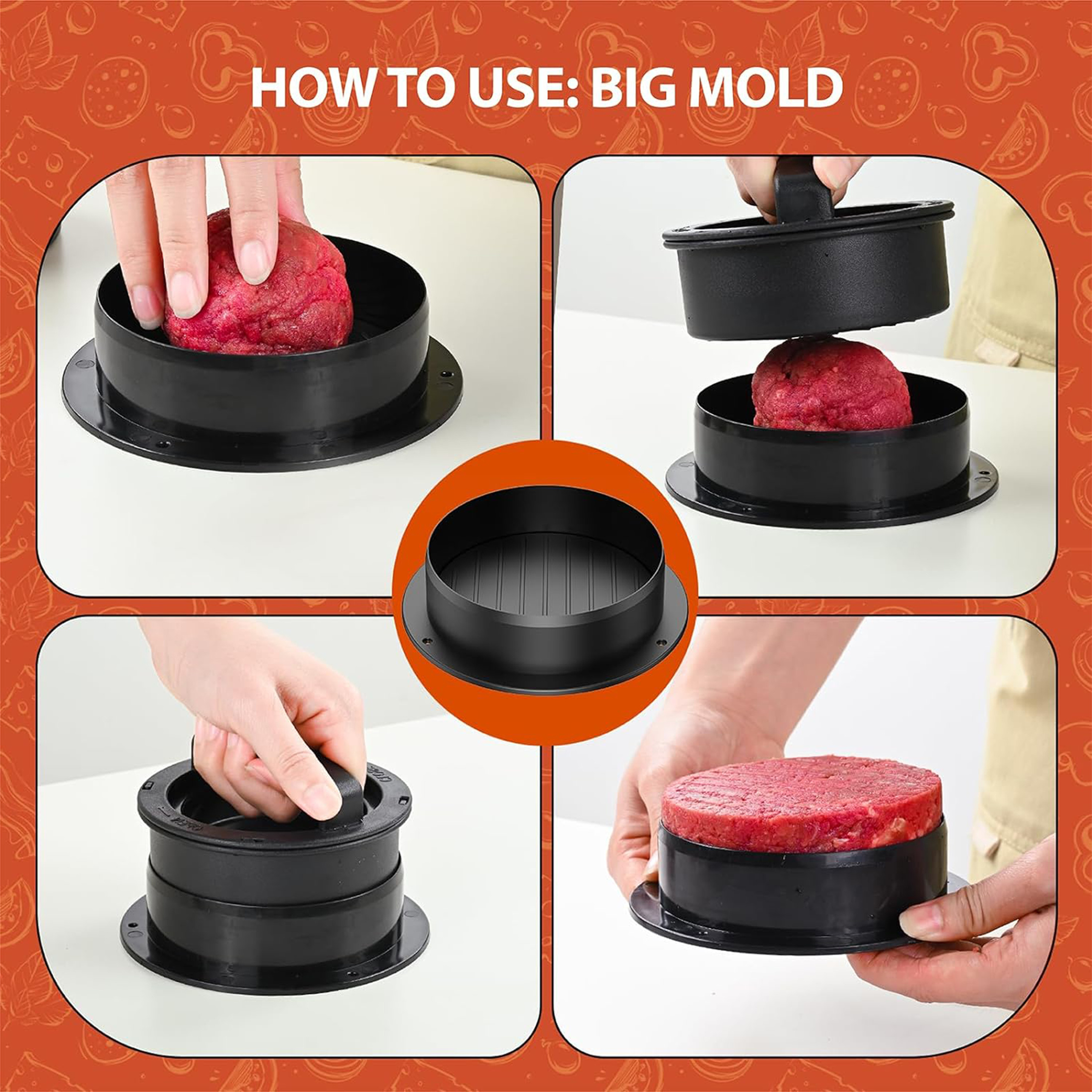 2 Sizes Black hamburger pie round mold patty press plate barbecue steak ...