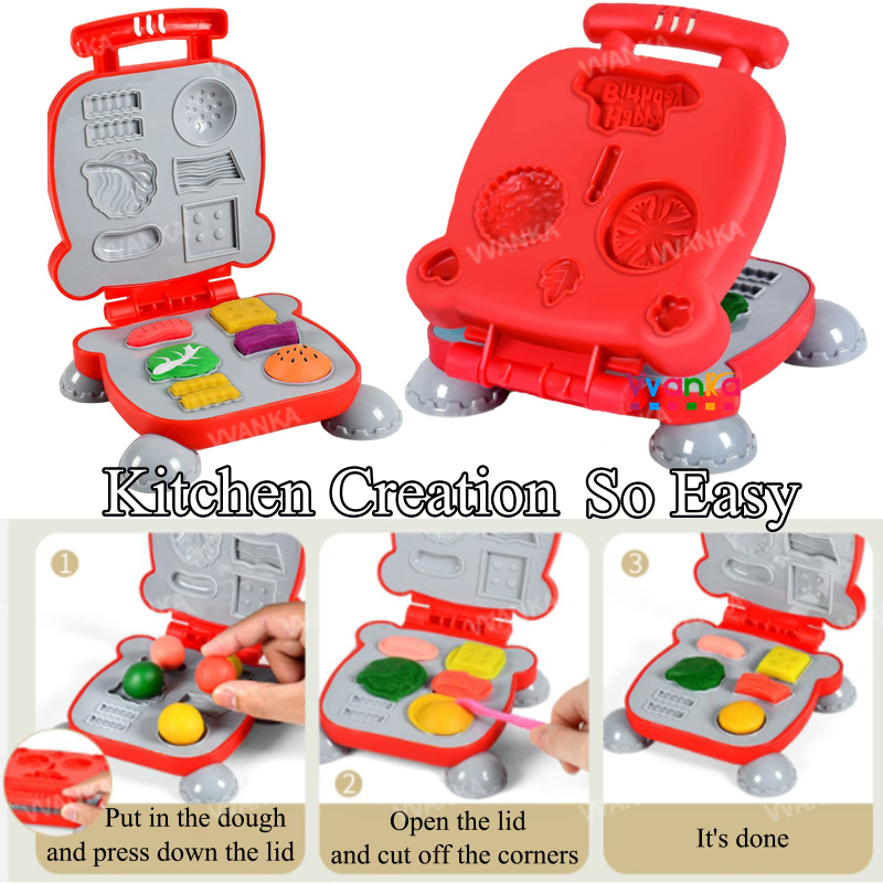 Color Clay Toy Kitchen Creations Waffle Pizza Burger Maker Pretend Chef ...