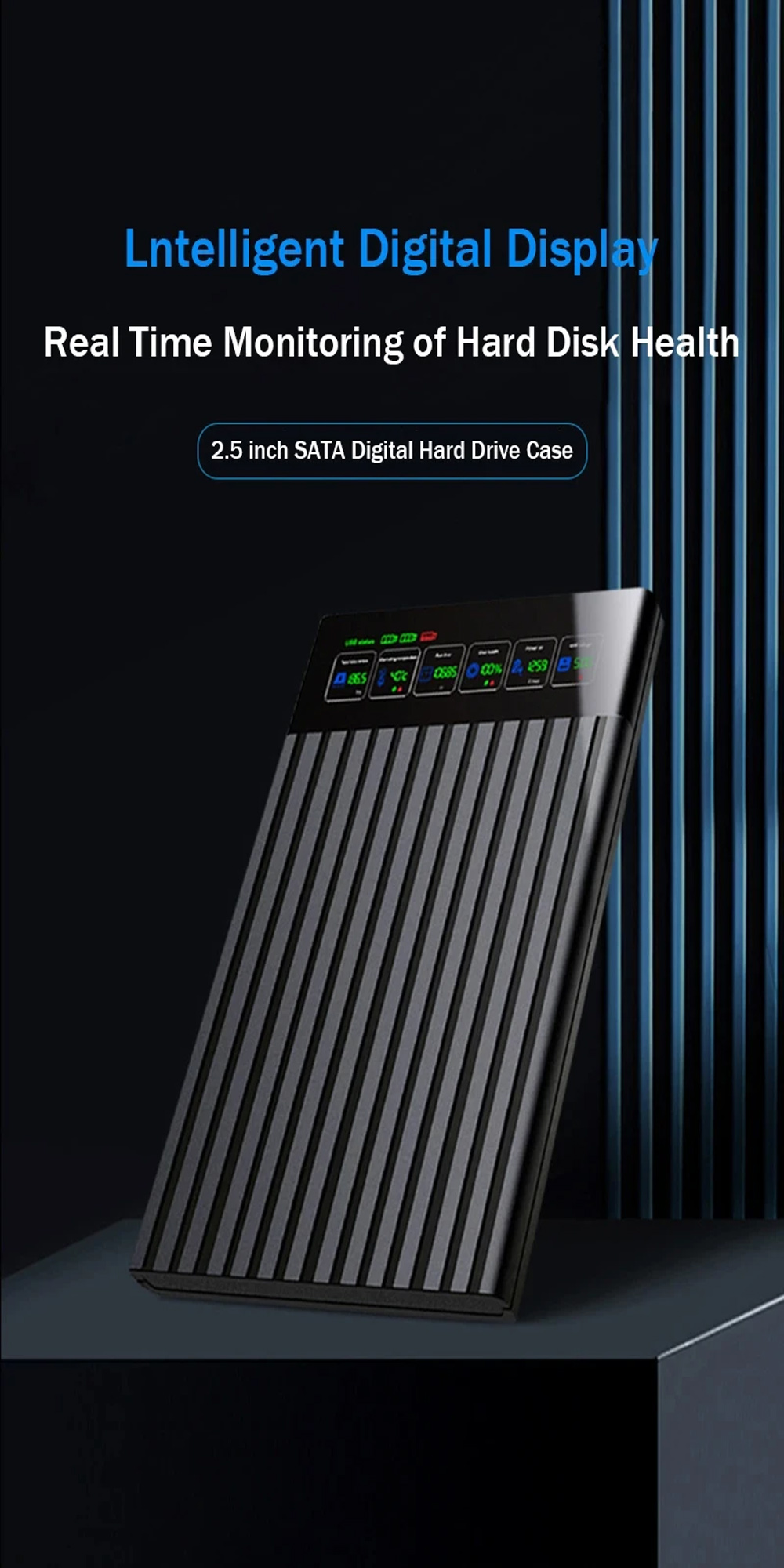 2.5'' HDD Enclosure SATA to USB3.1 External Hard Drive Case LED Display ...