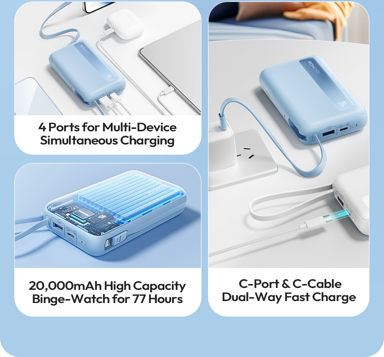 Romoss PPR20 20000mAh Super Fast Charging Built-in Cables Large Capacity UltraThin Compact ...