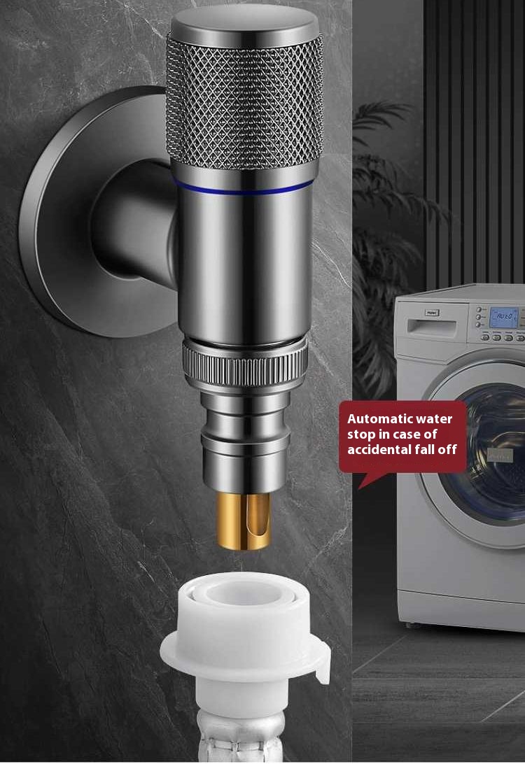 Gray all copper washing machine faucet automatic water stop valve mini ...
