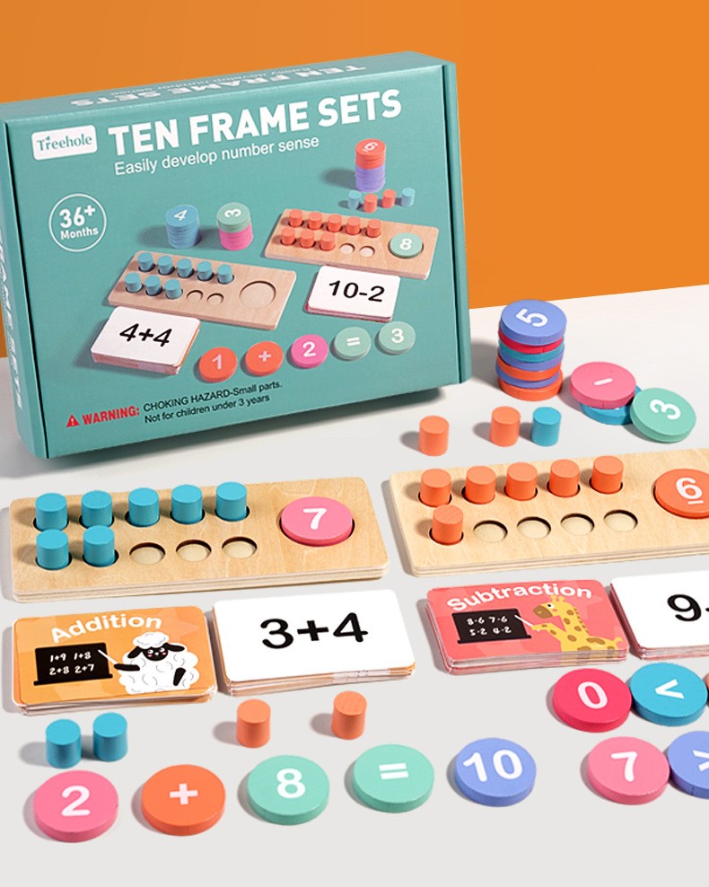 Montessori Ten Frame with Wooden Counting Pegs - Early Math Learning ...