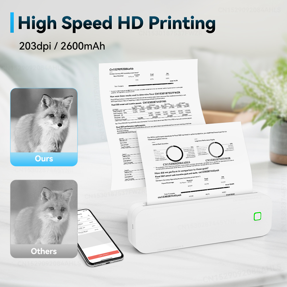 D210 Portable Thermal Printer A4 Paper Photo Printer Wireless Bluetooth ...