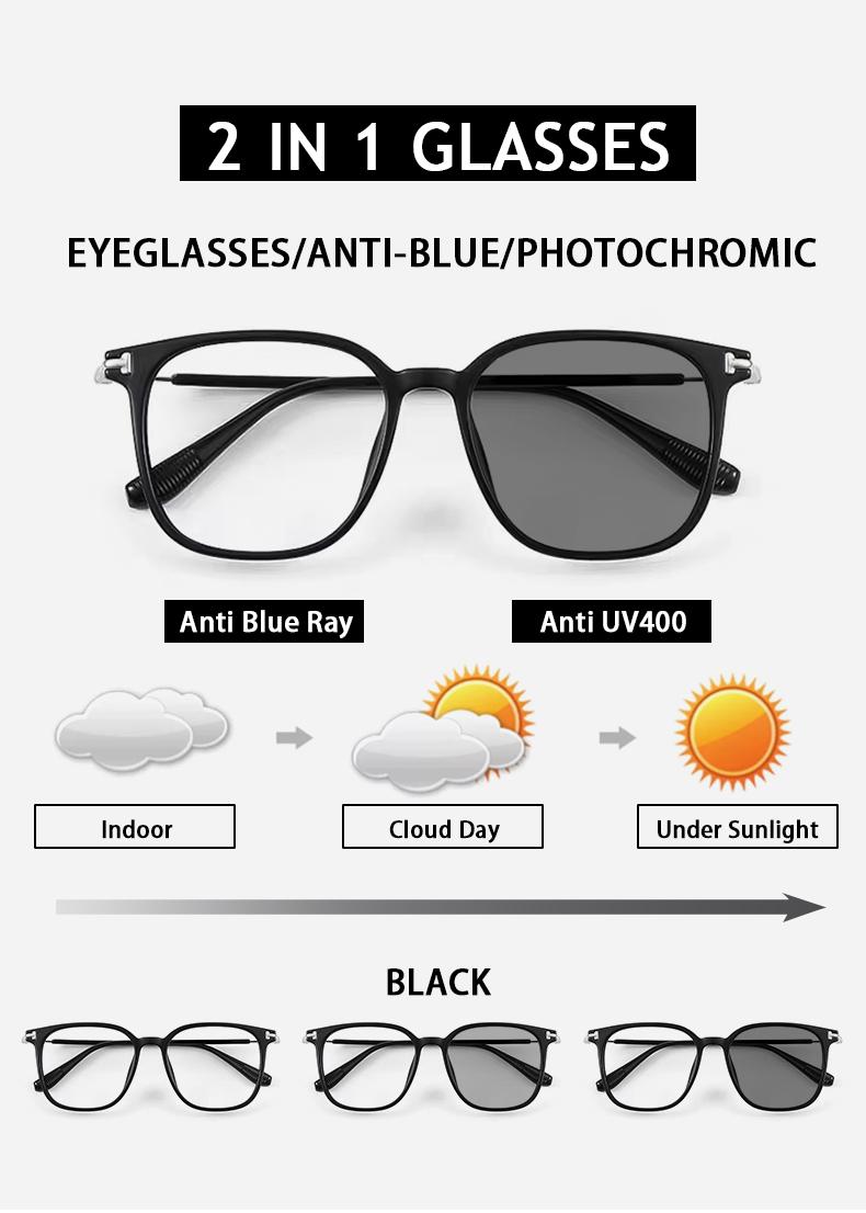 Fashion Photochromic Anti Radiation Eyeglasses For Women/Men Anti Blue ...