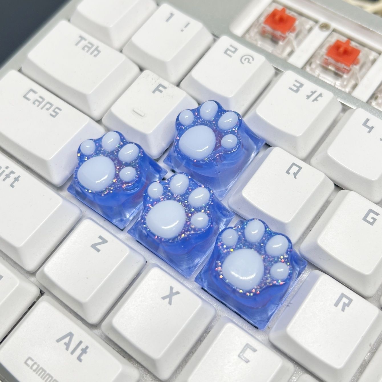 4pcs White Translucent Cat Paw Cute Keycap for Cross Axis Mechanical ...