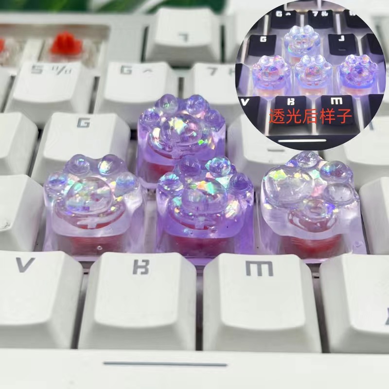4pcs White Translucent Cat Paw Cute Keycap for Cross Axis Mechanical ...