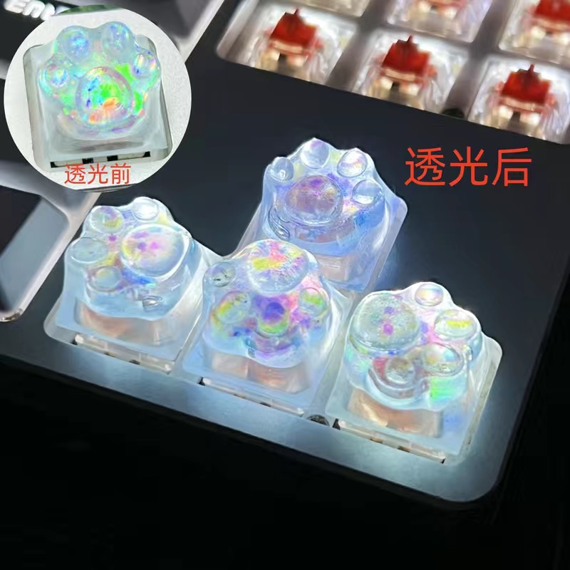 4pcs White Translucent Cat Paw Cute Keycap for Cross Axis Mechanical ...