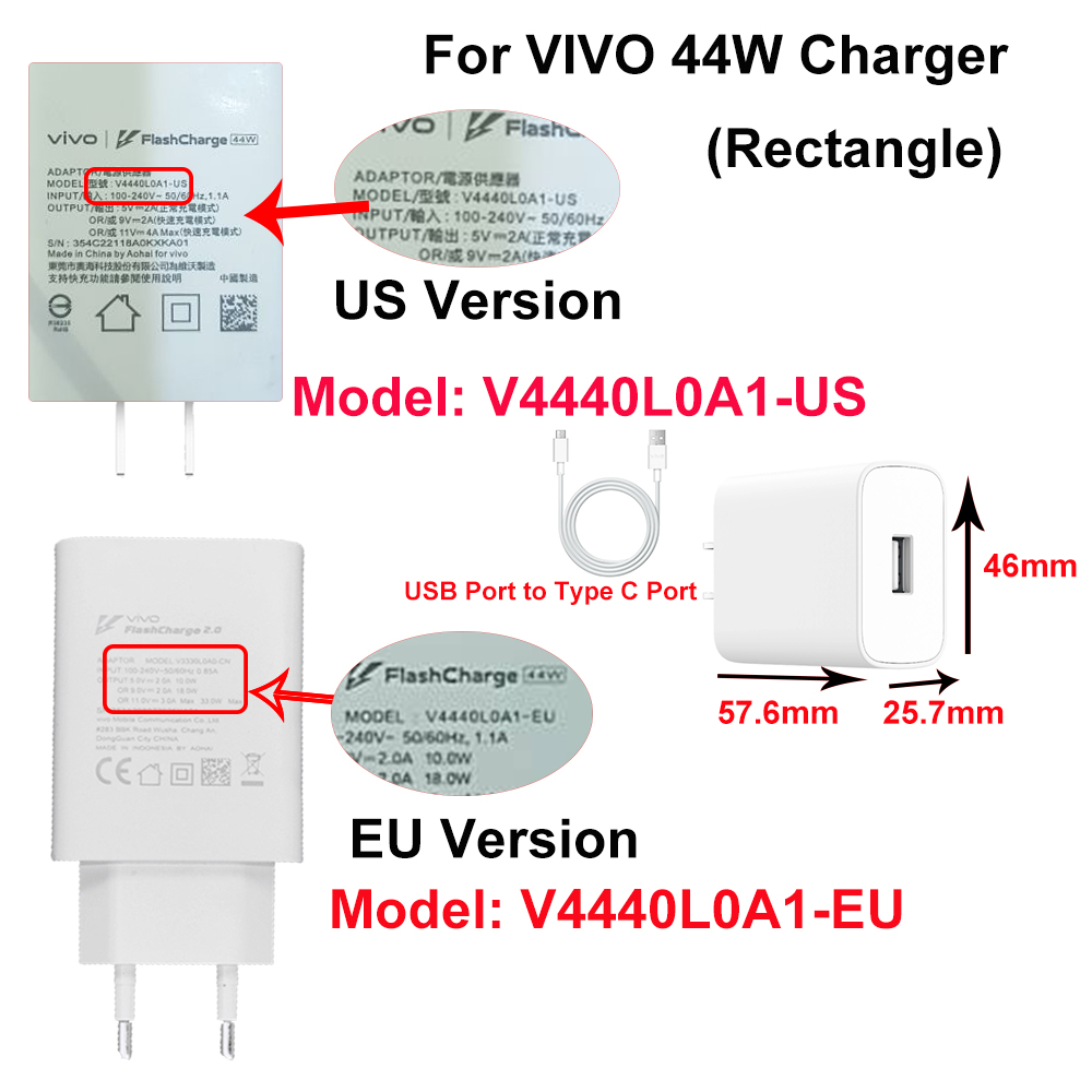 5IN1 Set Charger Protector for VIVO 44W US Version Model V4440L0A1-US ...
