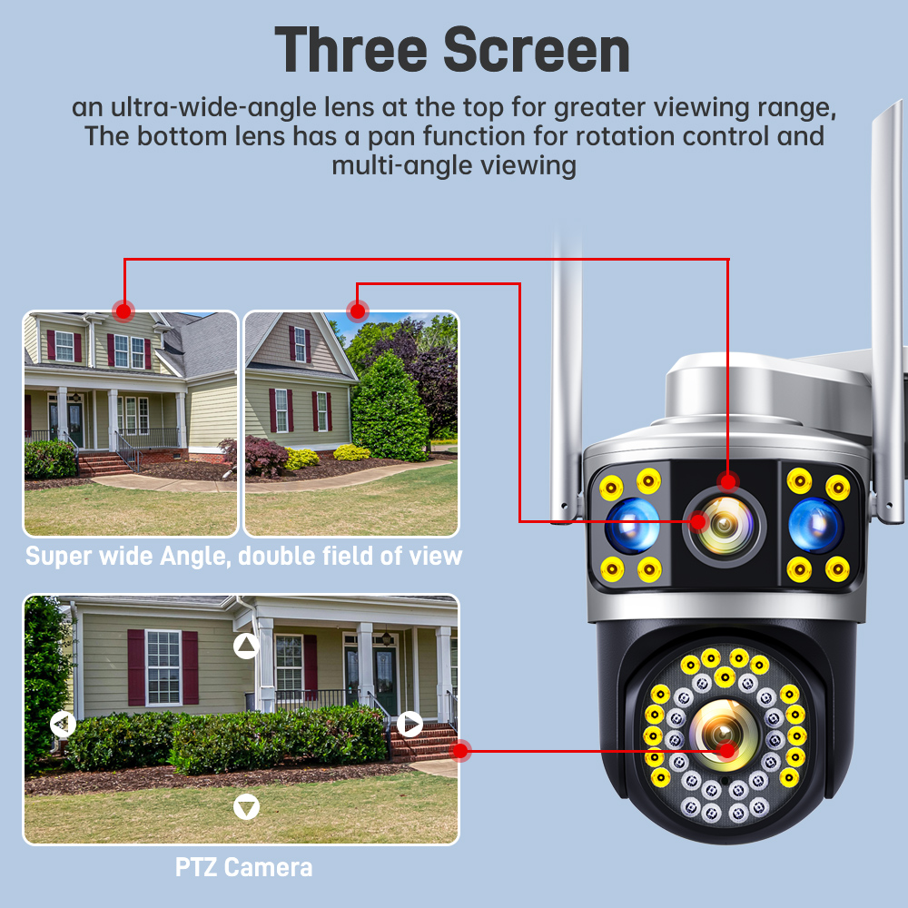 DIFANG Outdoor WiFi Security Triple Cameras Color Night Vision PIR ...